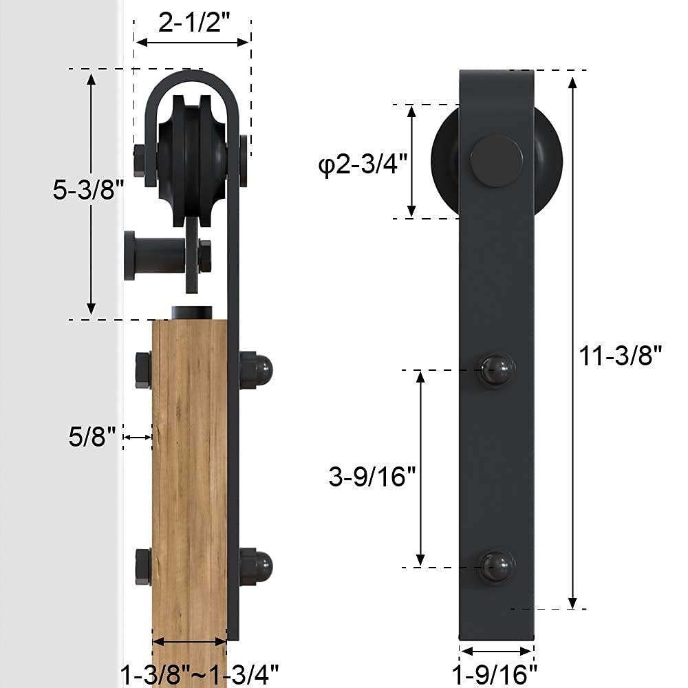 WINSOON 12FT Sliding Barn Wood Door Hardware Cabinet Closet Kit with 2PCS 12 Inch Sliding Barn Door Handles Black Hardware with Pull and Flush Barn Door Handle Set