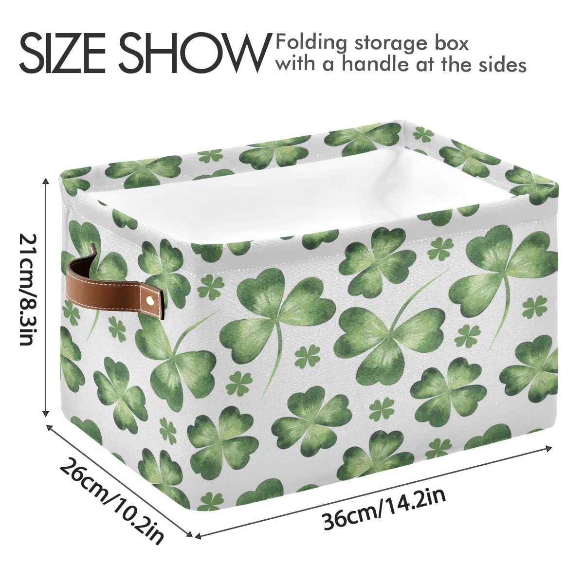 St. Patrick's Day Clover Shamrock Storage Basket Fabric Laundry Baskets Happy Patricks Day Accessories Storage Boxes Organizer Bag for Baby Cloth Dog Toy Book Storage Cubes Shelf Closet Bins 16×12×8