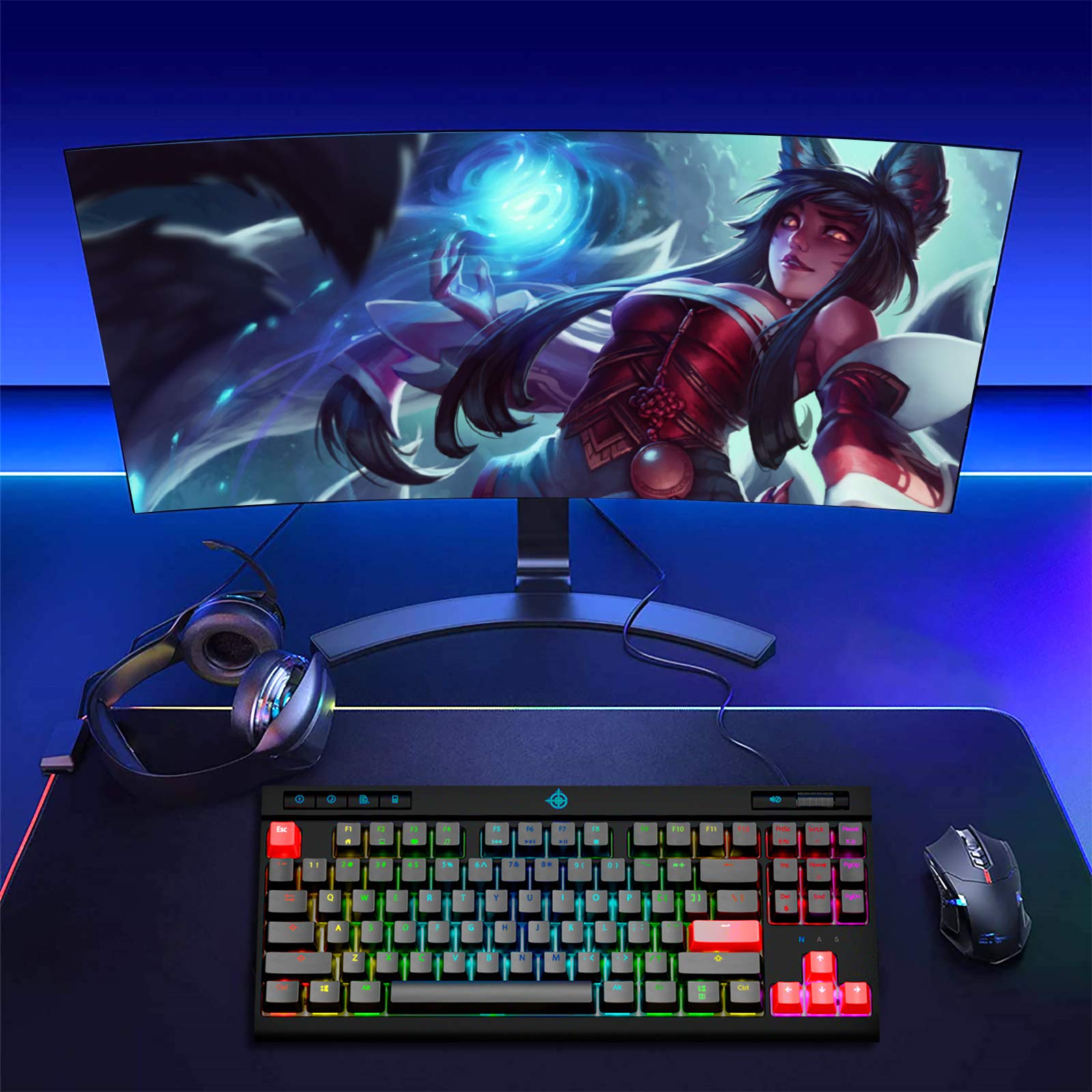STOGA Mechanical Gaming Keyboard,87 Keys Wired Gaming Keyboard,LED Rainbow Backlit Keyboard with Blue Switches for Windows/MAC/Gaming PC(Black)