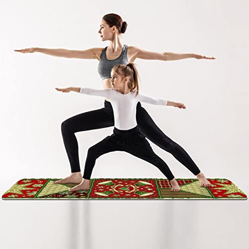 Yoga Mat, Yoga Mats for Home Workout, Workout Mat, Exercise Mats, Pilates Mat, Christmas Colorful Texture Plaid pattern