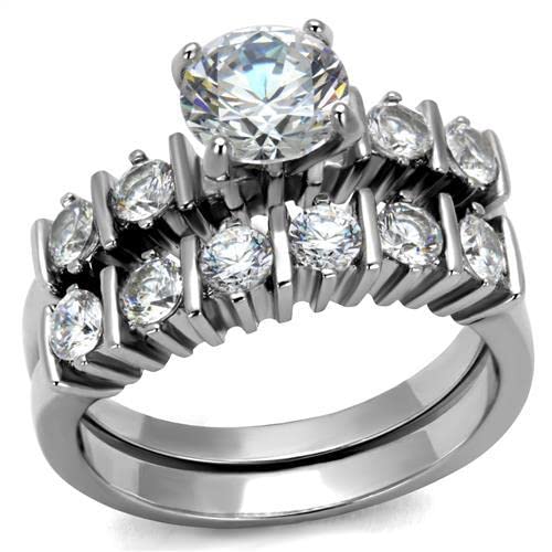 Zawadee TK2869 - High Polished (no Plating) Stainless Steel Ring with AAA Grade CZ in Clear Size 7