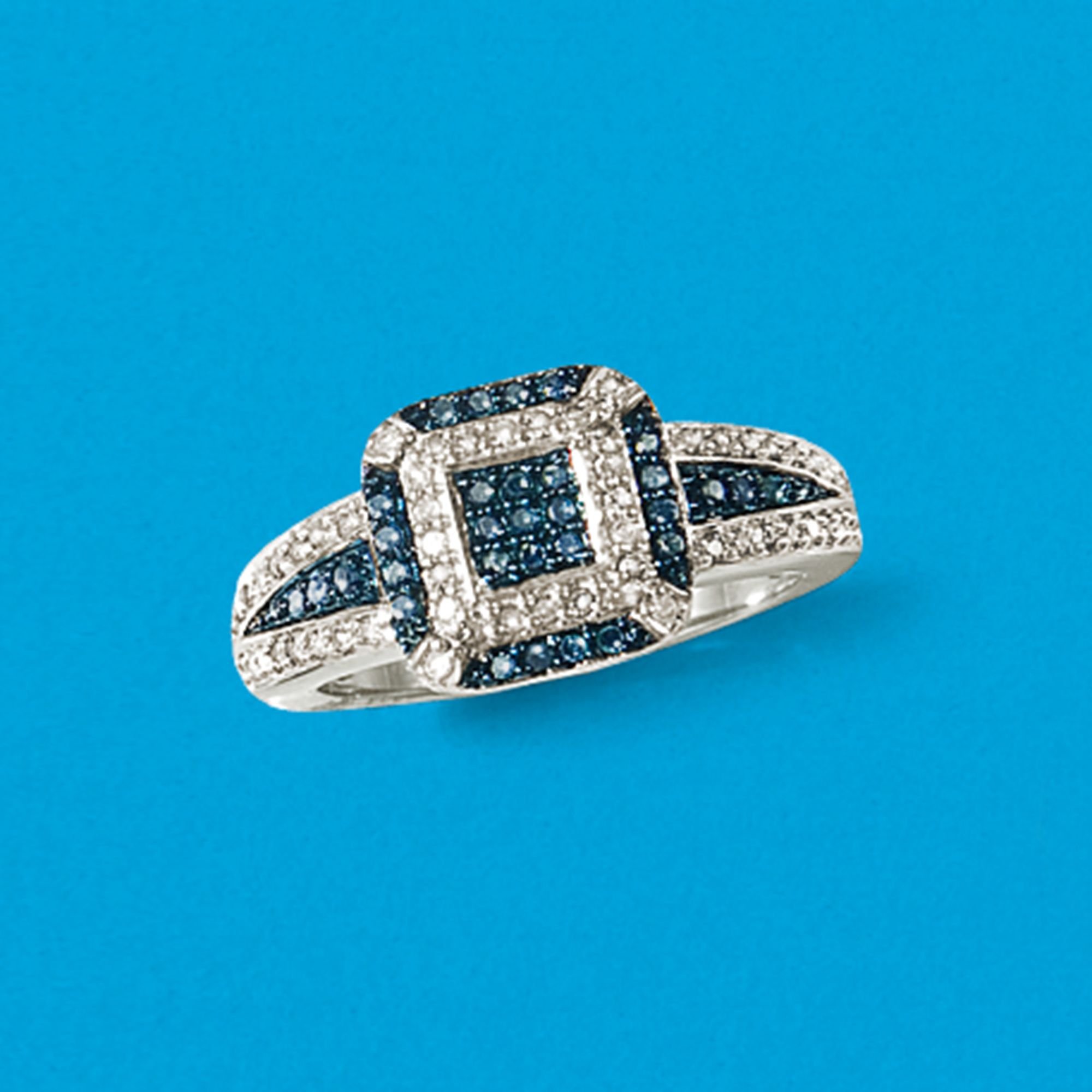 Ross-Simons 0.49 ct. t.w. Blue and White Diamond Ring in Sterling Silver. Size 7