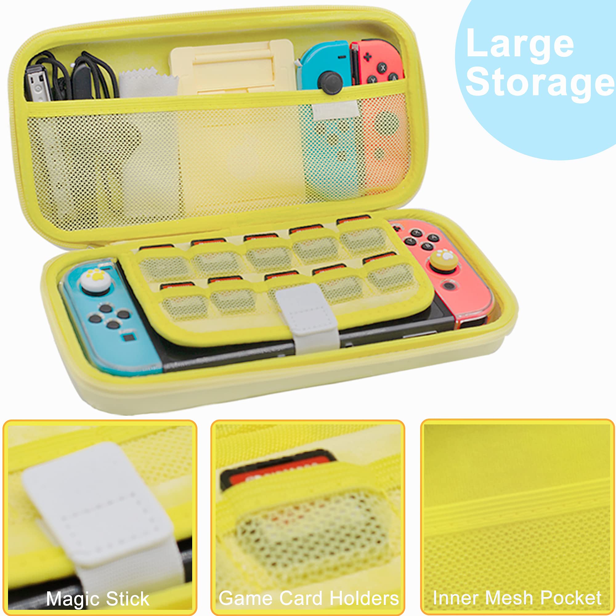 Switch Carrying Case, BRHE Thickened Hard Portable Travel Carry Bag Sets with Dockable Clear Protective Cover, Ultra-thin Adjustable Stand, Tempered Glass Screen Protector for Nintendo Switch (YELLOW)