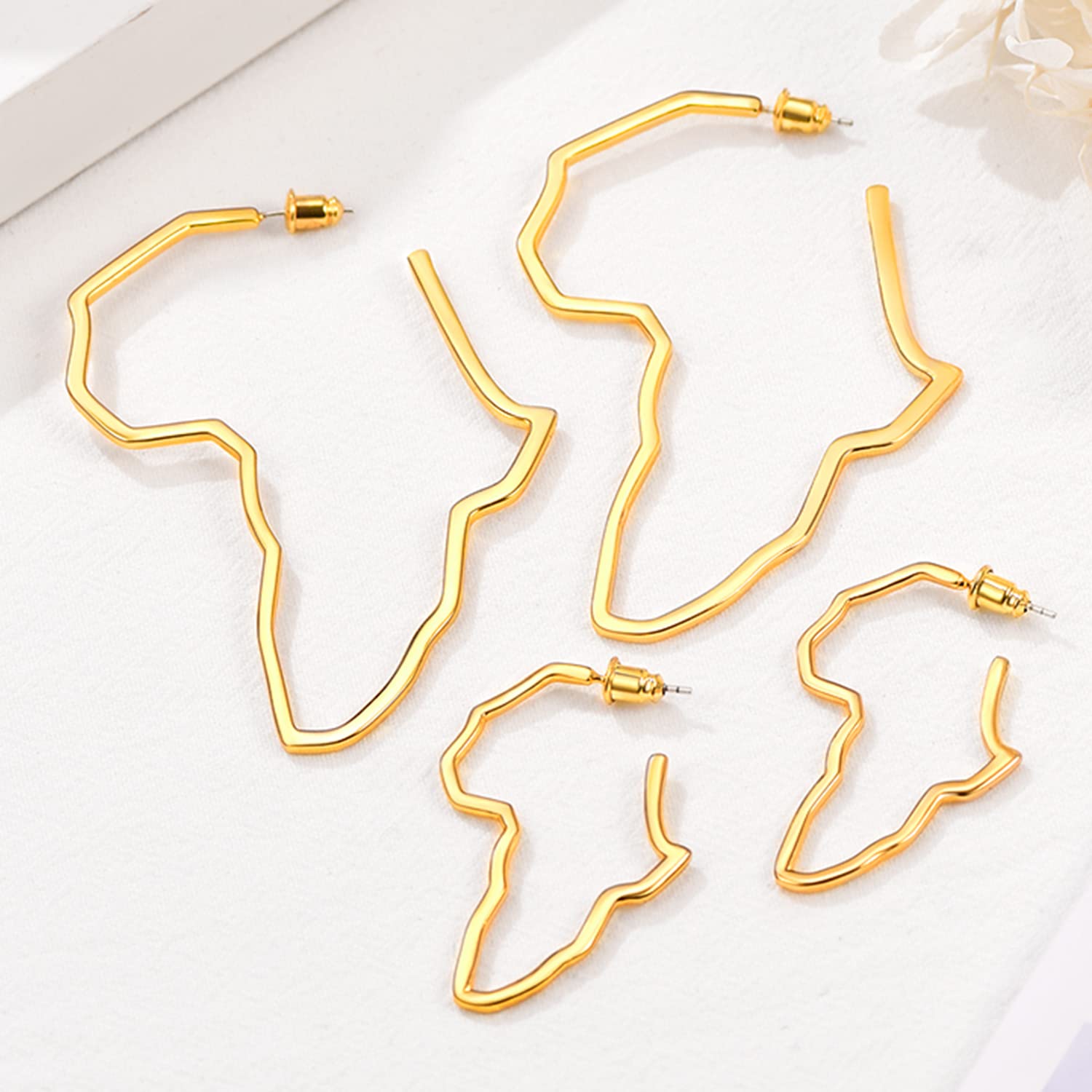 U7 African Map Earrings, 18K Gold Plated Lightweight Dangle Earrings with Silver Post Extra Large Statement Hip Hop Africa Shape Earrings for Women