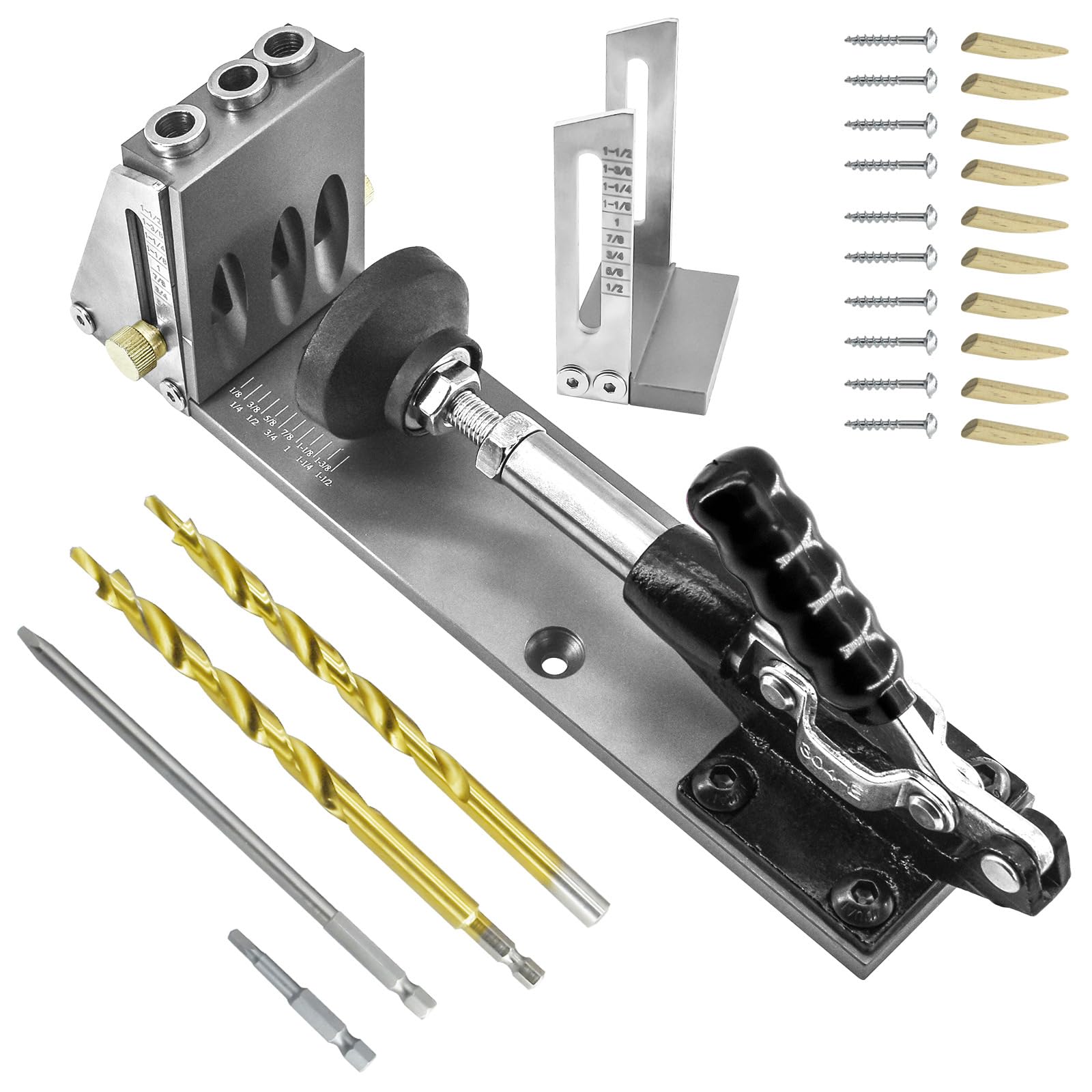 Pocket Hole Jig Kit Aluminum Alloy Pocket Screw Jig Drill Guide Multifunctional Woodworking Dowel Jig Kit Angled Holes Adjustable Woodworking Drill Guide Accessory