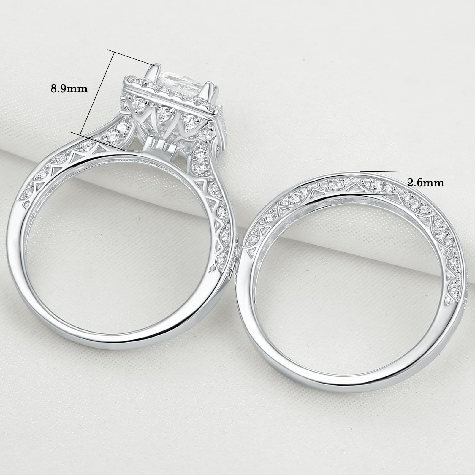 Newshe Wedding Band Engagement Ring Set for Women 925 Sterling Silver 2.8ct Princess White Cz Size 5