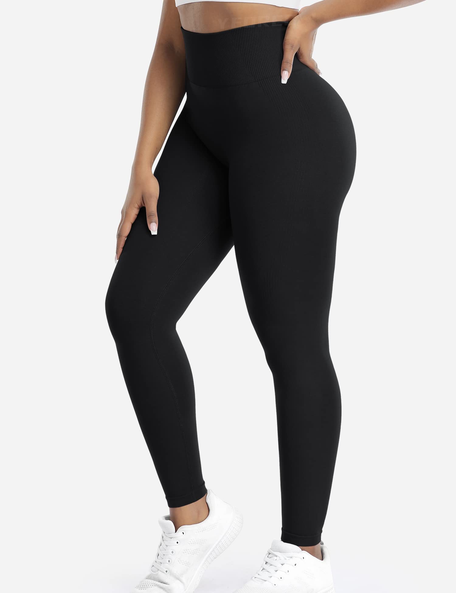 YEOREO Women Seamless Workout Leggings High Waisted Butt Lifting Gym Yoga Pants Black XL