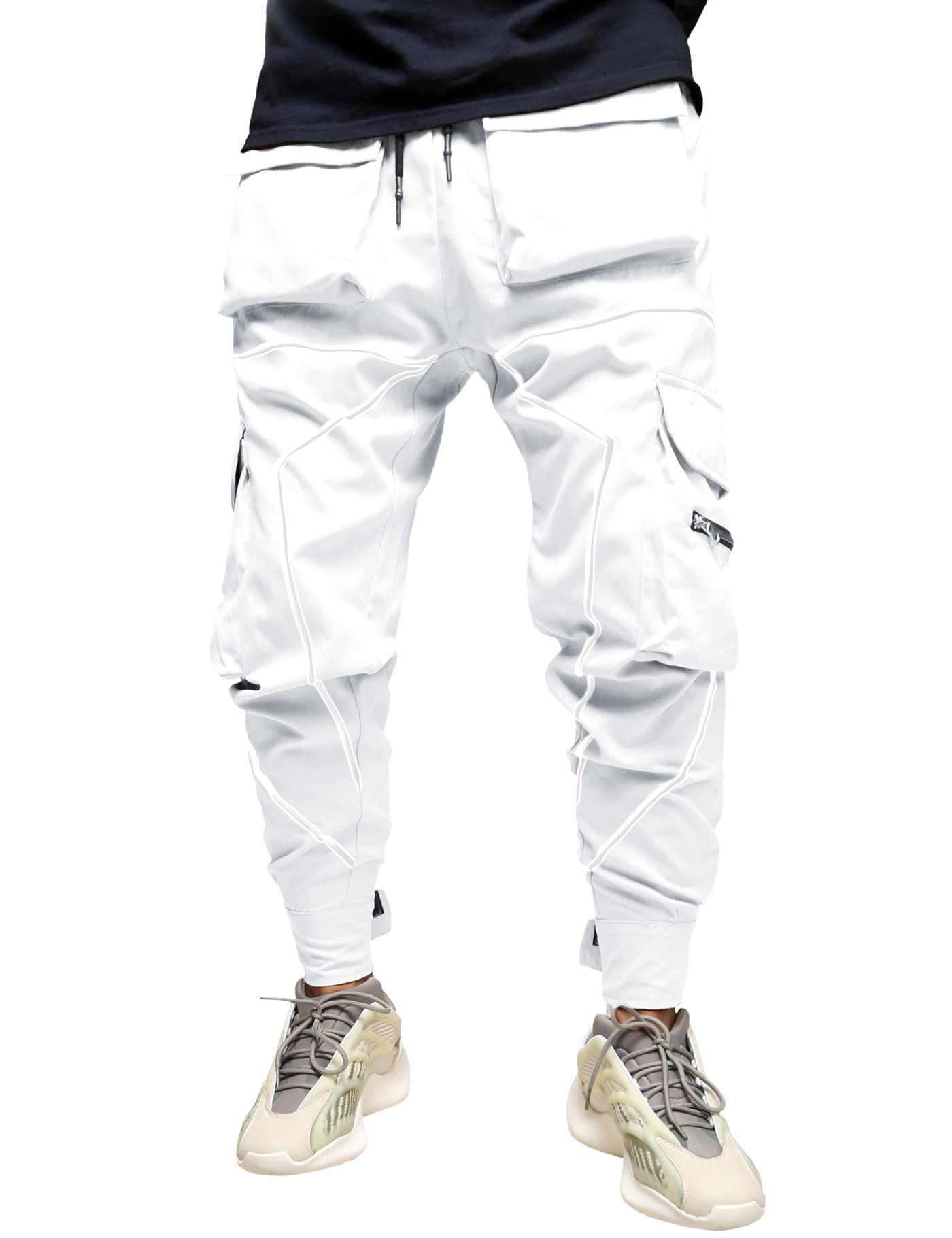Zbrandy Mens Cargo Pants Techwear Hip Hop Harem Pant Jogging Punk Jogger Sweatpants with Pockets White M