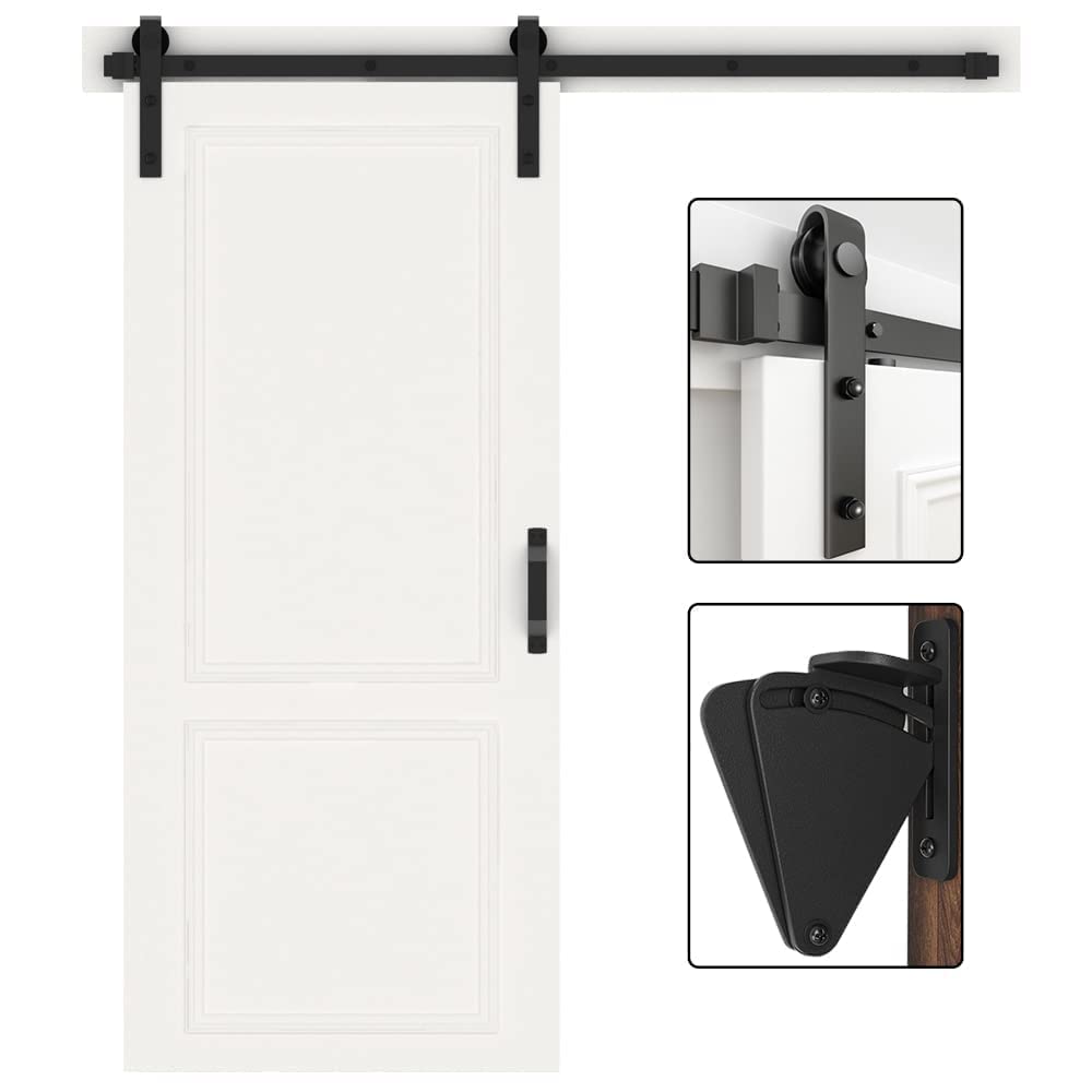 WINSOON 6FT Single Sliding Barn Door Hardware Track Kit with Barn Door Lock Hardware Black Steel Sliding Privacy Latch