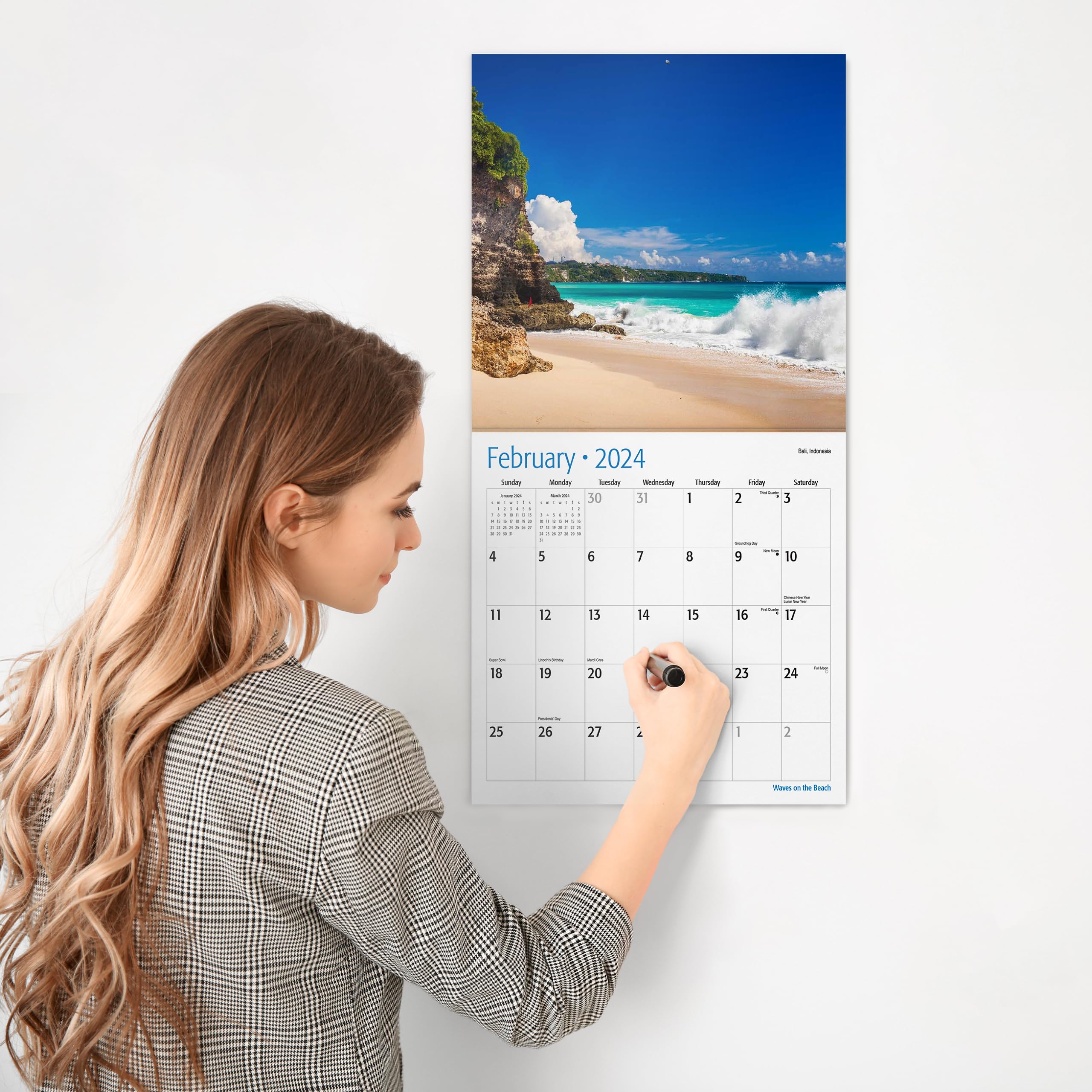 RED EMBER Waves on the Beach 2024 Hangable Monthly Wall Calendar | 12" x 24" Open | Thick & Sturdy Paper | Giftable | Beautiful Nature Tropical Travel | Daily Tranquility