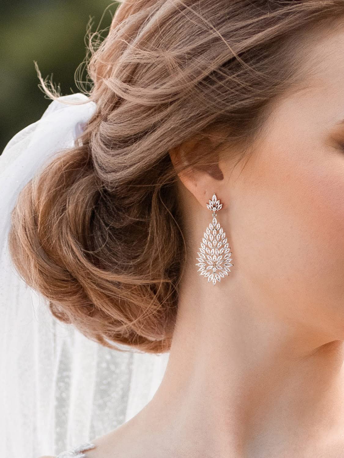SWEETV Chandelier Wedding Bridal Earrings for Brides Bridesmaid, Silver Cubic Zirconia Statement Dangle Drop Earrings for Women's Pageant,Prom,Party