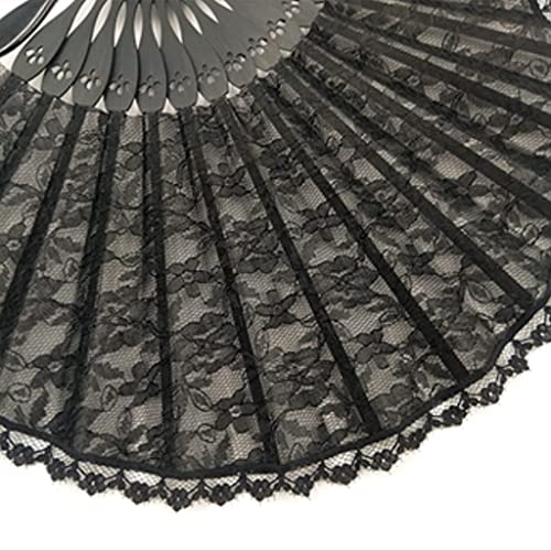 WLABS Folding Fans Black Embroidery Shell-Shaped Lace Cheongsam Folding Fan Dance Ancient Style Small Round Fan Handheld Folding Fan (Color : B, Size : 22cm)