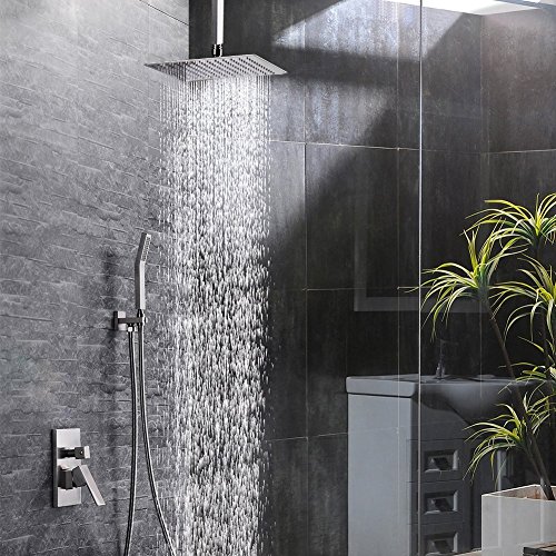 SR SUN RISE 12 Inch Rain Shower Head, High Pressure Rainfall Showerhead Large Waterfall Shower Head Ultra Thin Water Saving, Brushed Nickel 304 Stainless Steel