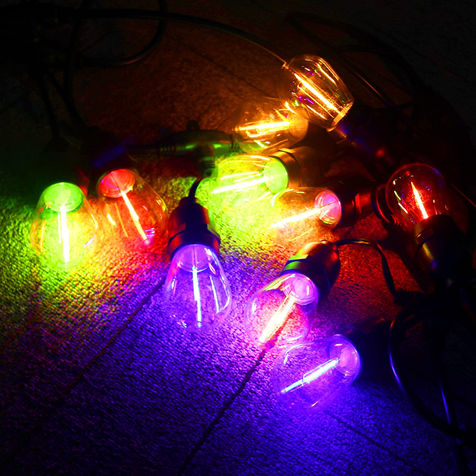 Tayire S14 Colored LED String Light Bulbs, 1W Plastic Shatterproof Waterproof Outdoor LED Replacement Bulbs,E26 Base,CRI80,Red/Green/Blue/Warm/Yellow, 25 Pack