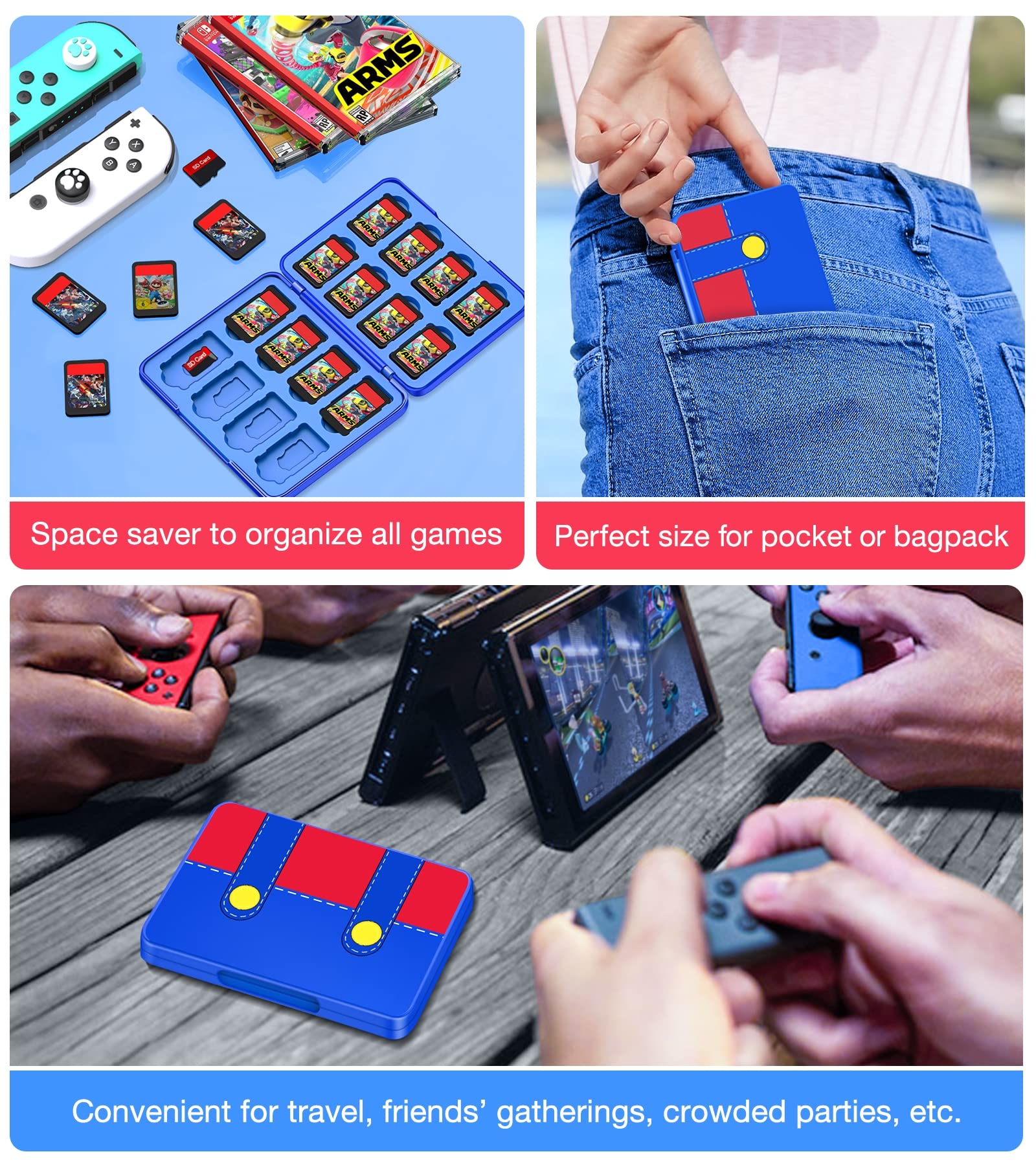 Switch Game Case Compatible with Nintendo Switch Game, Switch Game Holder Storage Game Card, SD Cartridge with Soft Rubber, Hard Protective Shell, Magnet Closure, Switch Cartridge Organizer 16 Blue