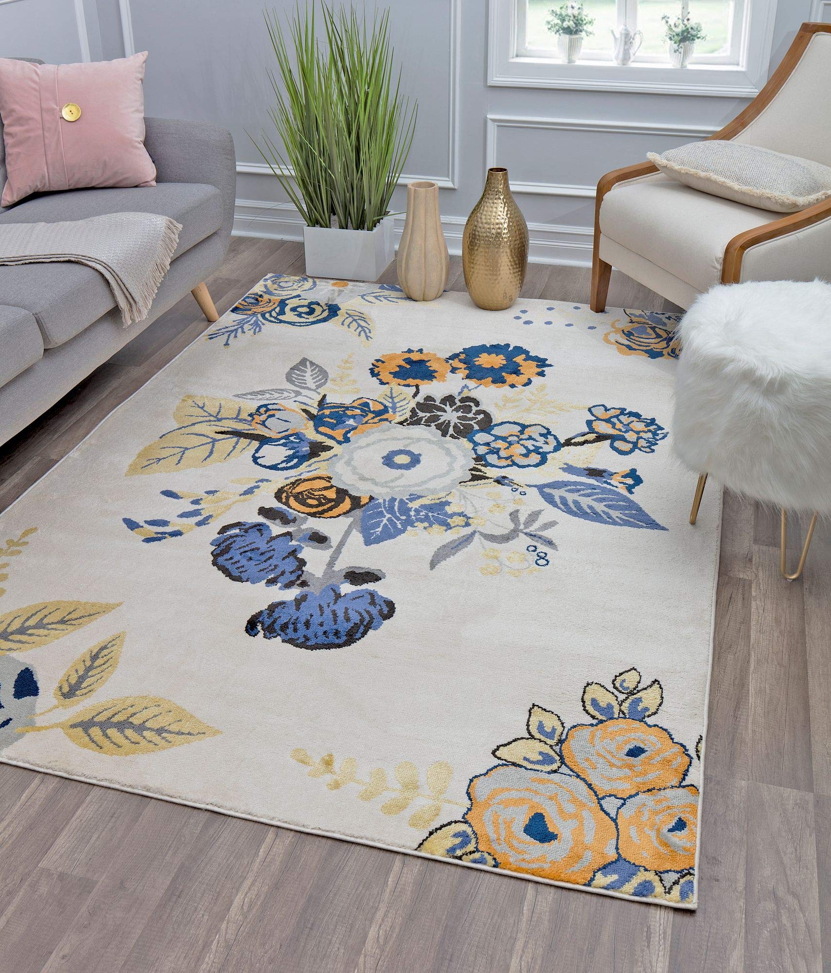 Rugs America Hanna VA40C Rose Garden Gray Floral Transitional Area Rug, 8'x10'