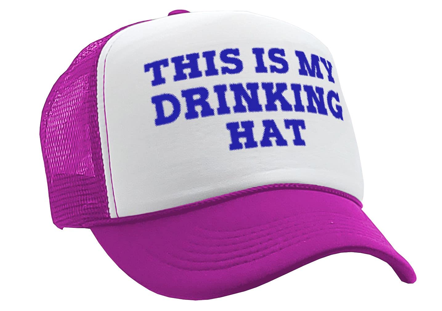 This is my DRINKING HAT - drunk party college - Vintage Retro Style Trucker Cap Hat (Neon Pink)