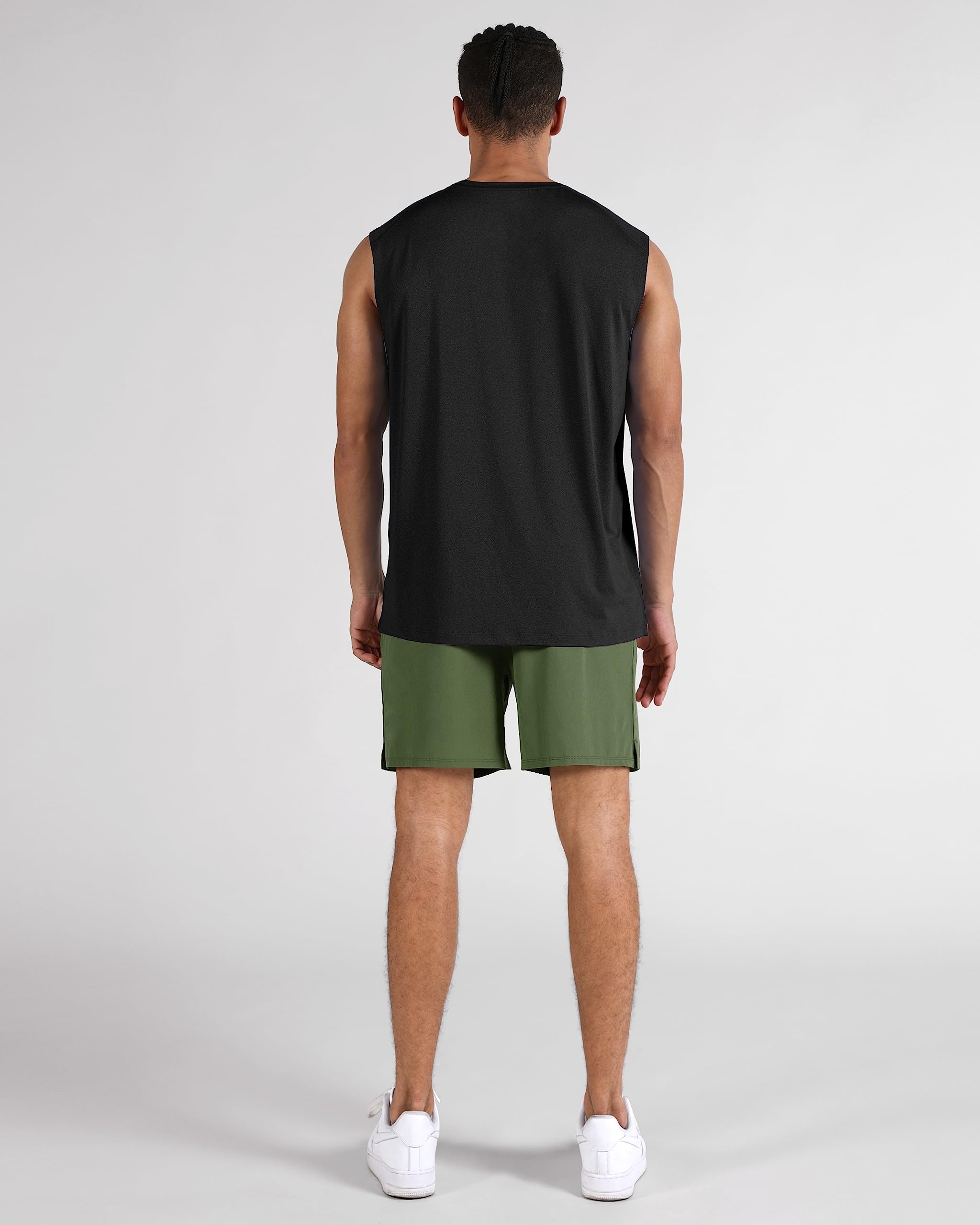 ODODOS Men's 2 Pack Athletic Shorts with Pockets 5" Quick Dry Lightweight Workout Gym Running Shorts, Black+Army Green, X-Large