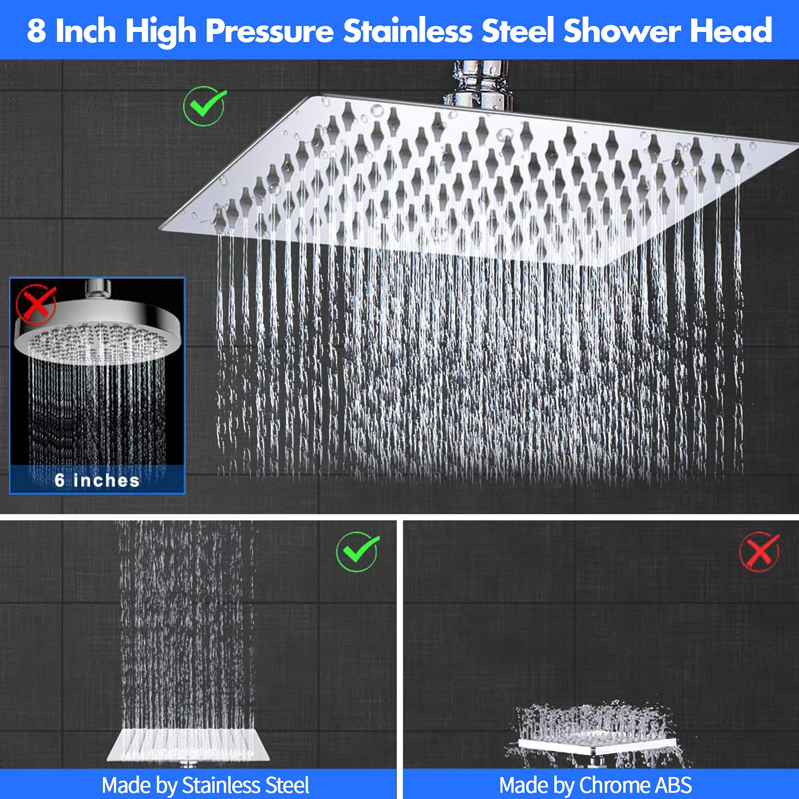 UDOGI Shower Head with Handheld, High Pressure 8" Rain/Rainfall Shower Head Combo with 5FT Stainless Steel Hose, 11" Adjustable Extension Shower Arm, 9 Settings Anti-leak Shower Head with Holder