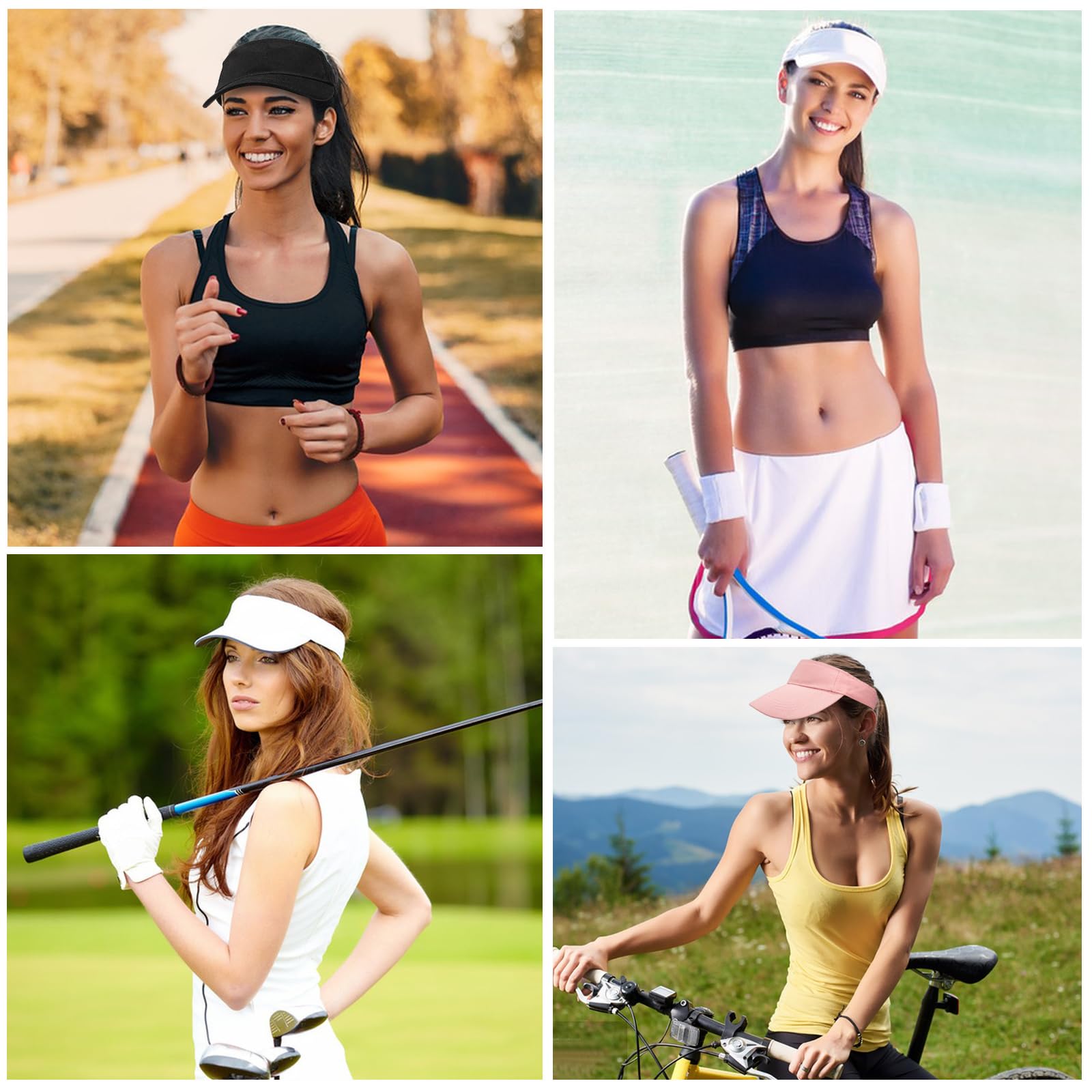 Ultrafun Unisex Sports Sun Visor Adjustable UV Protection Sun Hat Cap for Beach Pool Golf Tennis (12Pack-White)