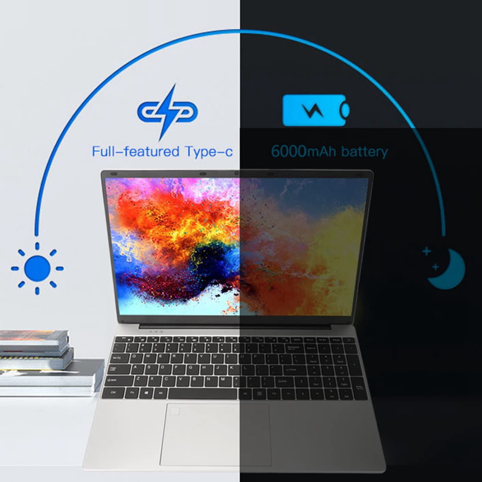 Tangxi Ultra Thin 15.6inch Laptop for Windows 11, 1920x1080 FHD IPS Eye Protection Notebook Computer with Fingerprint Reader, Business Laptop for Intel Celeron N5095
