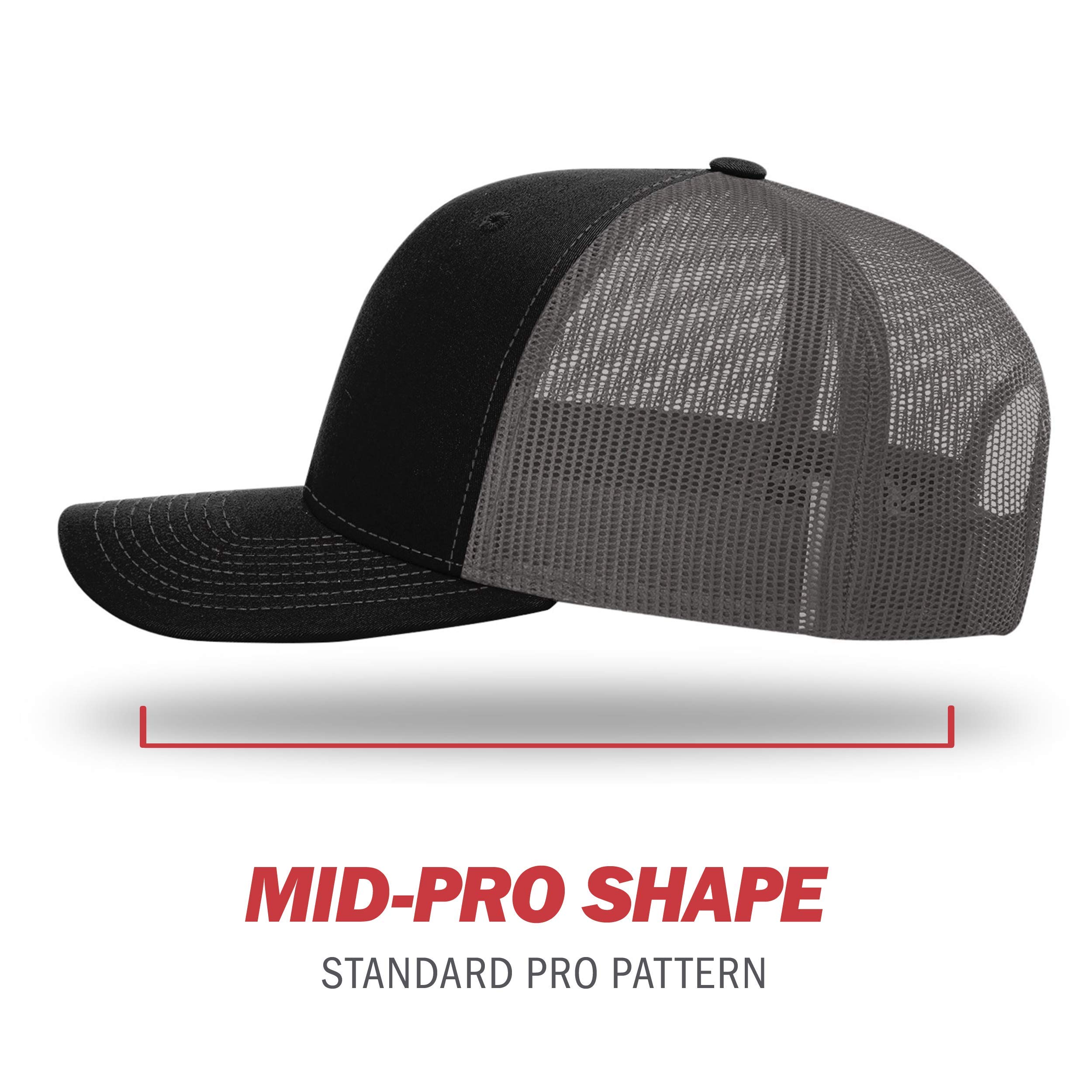 Richardson Unisex 112 Trucker Adjustable Snapback Baseball Cap, Split Black/Charcoal, One Size Fits Most