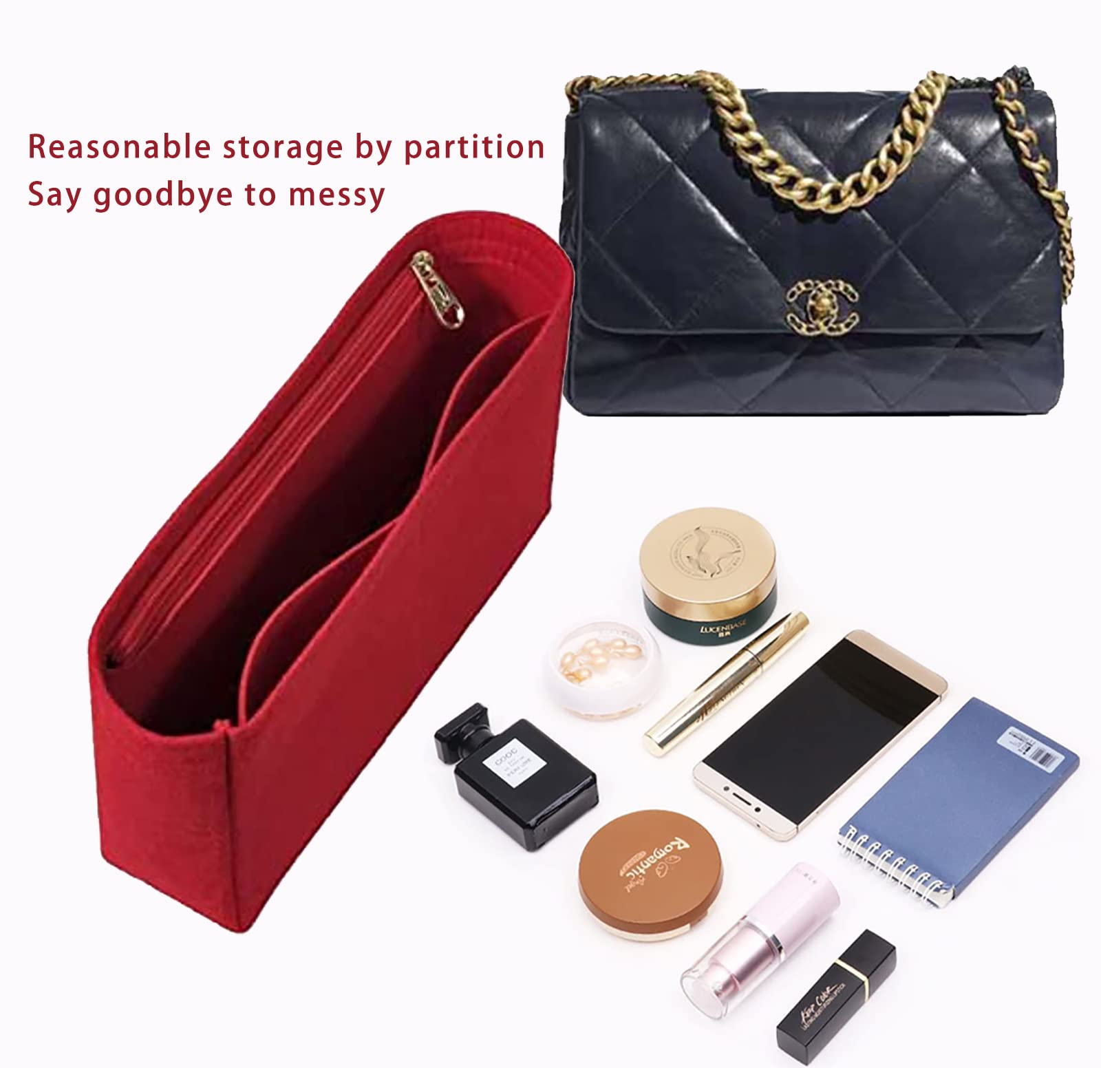 Xilkoze Bag Organizer Insert Slim,Purse Organizer Insert for Handbags,for Chanel 19 Packs Inner Bladder Bag Storage Finishing Bag Leboy Inner Bladder Bag