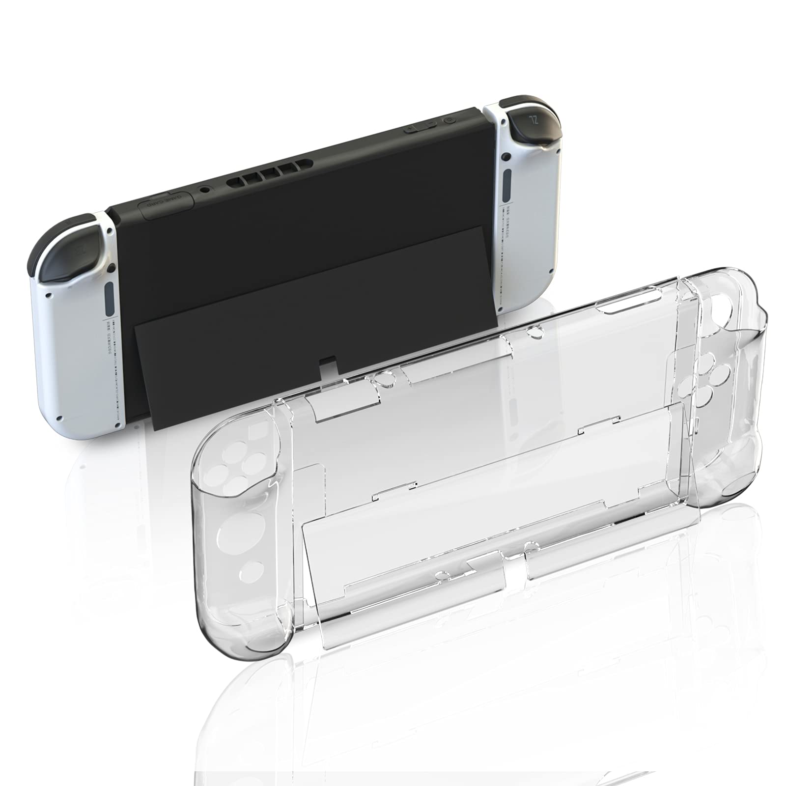 Switch OLED Hard Case, Switch OLED Protective Case Front and Back with Tempered Glass Screen Protector and Thumb Grip Caps