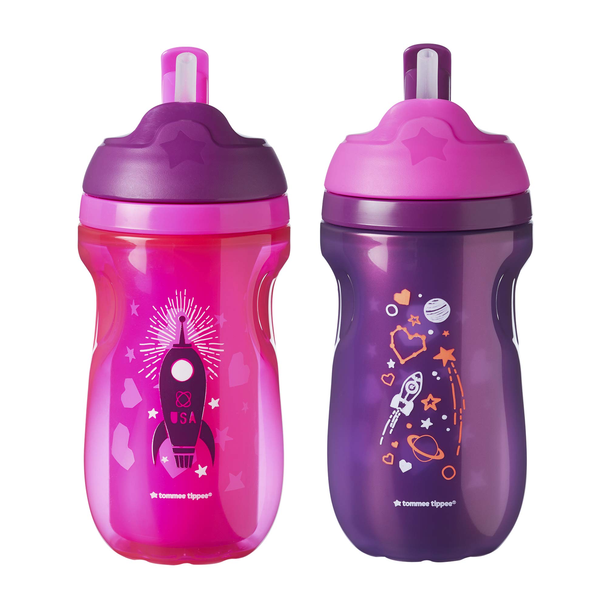 Tommee Tippee Insulated Toddler Straw Sippy Cup Tumbler | 12+ Months, Pink & Purple – 2 Count