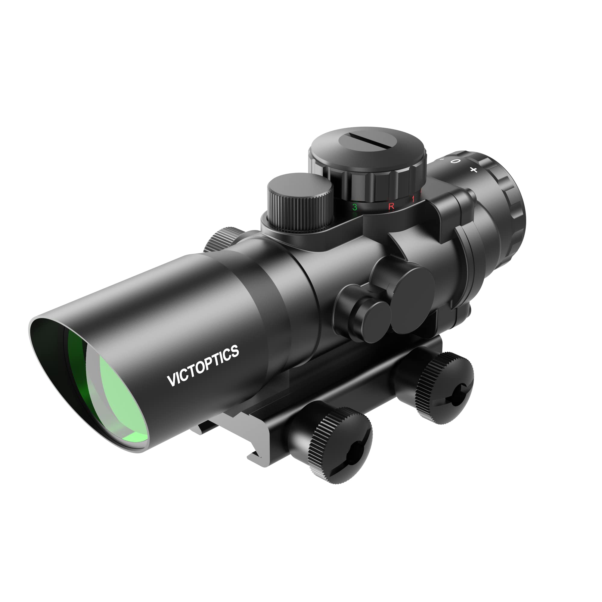 VICTOPTICS 4x32 Tactical Rifle Prism Scope, Red Green Blue Illumination, Fully Multi-Coated, Etched Chevron Reticle Hunting Guns Scope, 1/2 MOA Adjust, Build-in Picatinny Mount
