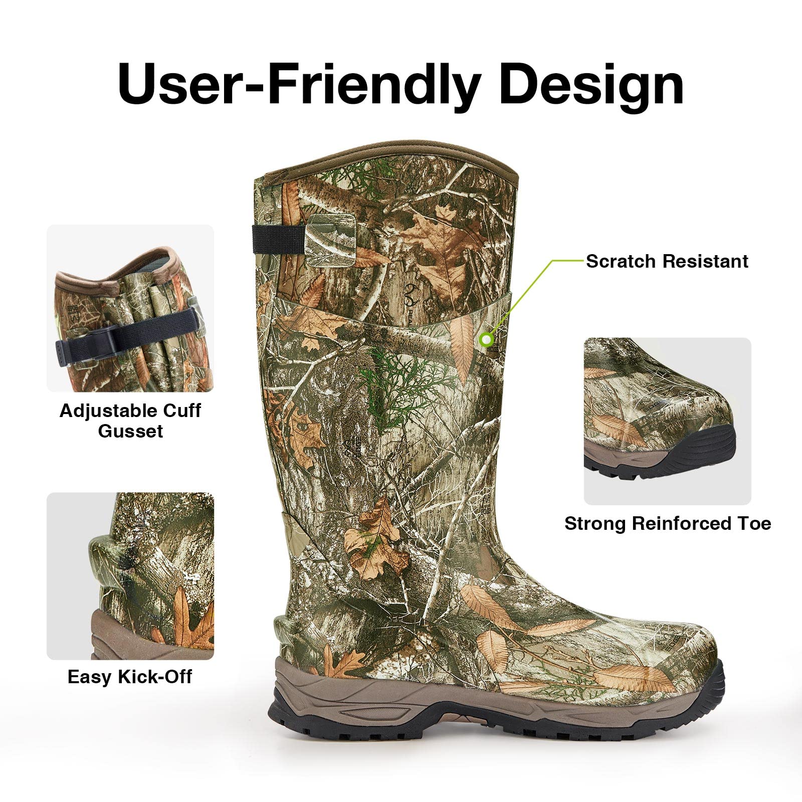 TIDEWE Rubber Hunting Boots, Waterproof Insulated Warm Rubber Boots with 7mm Neoprene, Durable Outdoor Hunting Boots for Men (Size 11) Camo