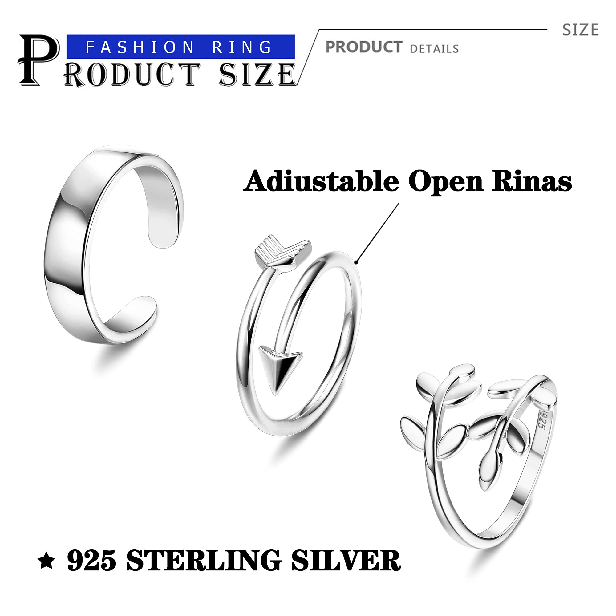 Ubjuliwa 3Pcs Sterling Silver Toe Rings for Women Open Toe Rings Set Soft Cuff Arrow Leaf Toe Ring Beach Adjustable Hawaiian Foot Gift Jewelry
