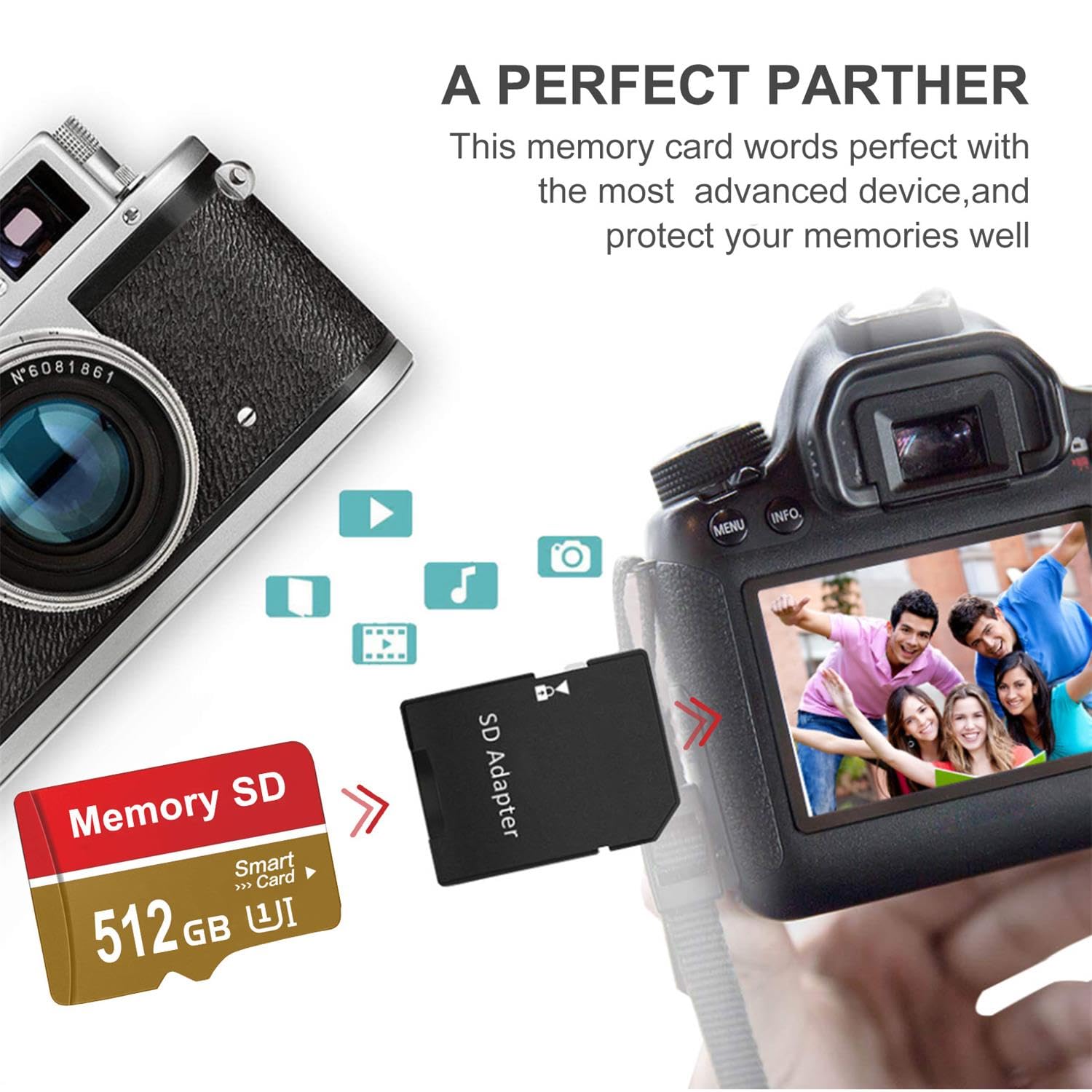 SD Card 512GB High Speed SD Memory Card Mini Memoria SD Waterproof TF Card Large Capacity 512GB Memory Cards for Smartphones, Camera, Game Console, Tablet (512gb)