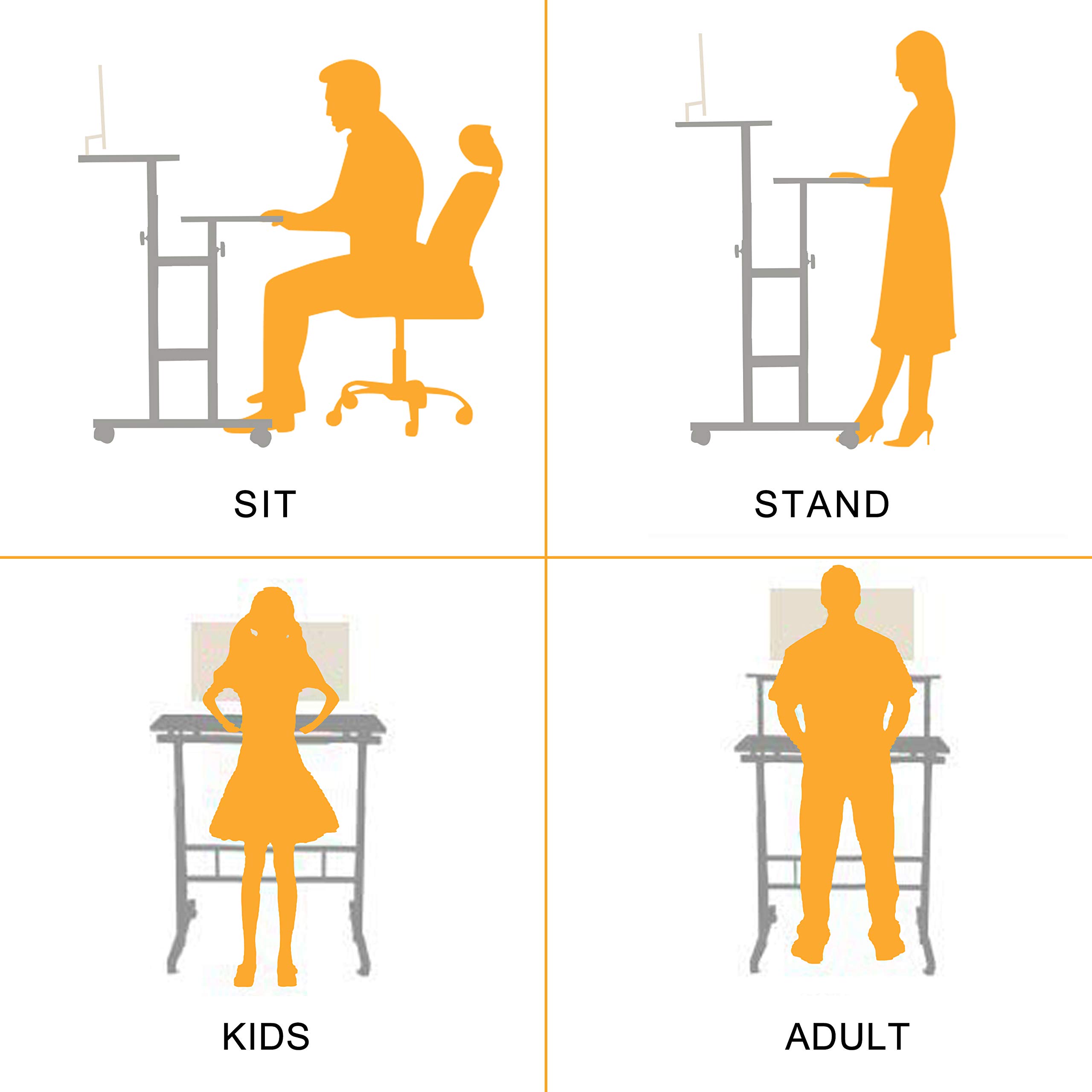 SDADI Height Adjustable Sit Stand Desk Home Office Desk Mobile Standing Desk Rolling Laptop Cart Computer Workstation, Light Grain