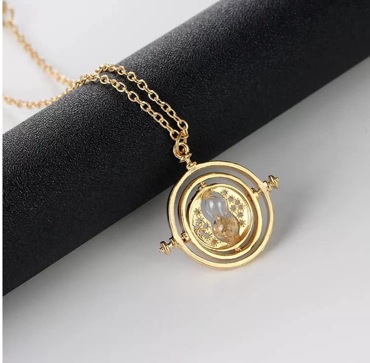 Time Turner Necklace - Time Travel Magical Hourglass Rotating - Gold Plated