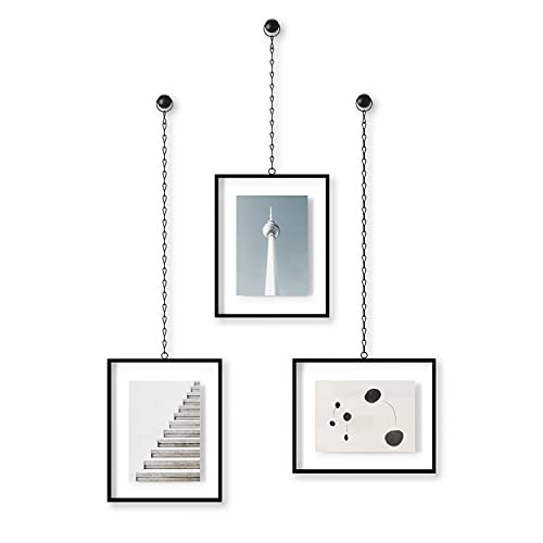 Umbra Fotochain 5x7 and 8x10 Picture Frame and Wall Decor Set for Photos, Single, Nickel, Set of Three, Black