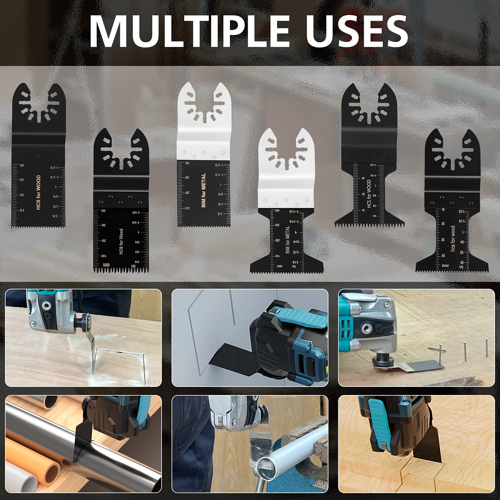 Zeekech Oscillating Saw Blades, 7 Type Multitool Blades for Wood Metal, Multi Tool Blades with 90pcs Sandpaper, Oscillating Tool Blades Compatible with Dewalt, Milwaukee, Ryobi, Bosch, 102Pcs