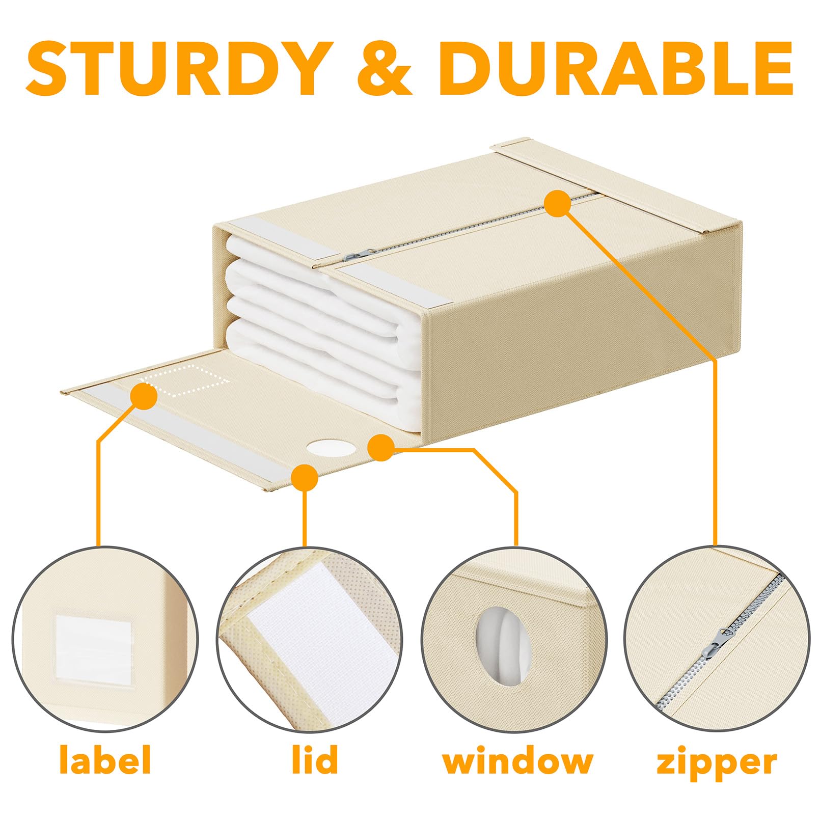 SpaceAid 8 Pack Bed Sheet Organizers and Storage, Foldable Sheet Organizer for Linen Closet, Sheets Set Folder Keeper with Window XL (Queen & King Size) Organizing Bedding Container, Beige
