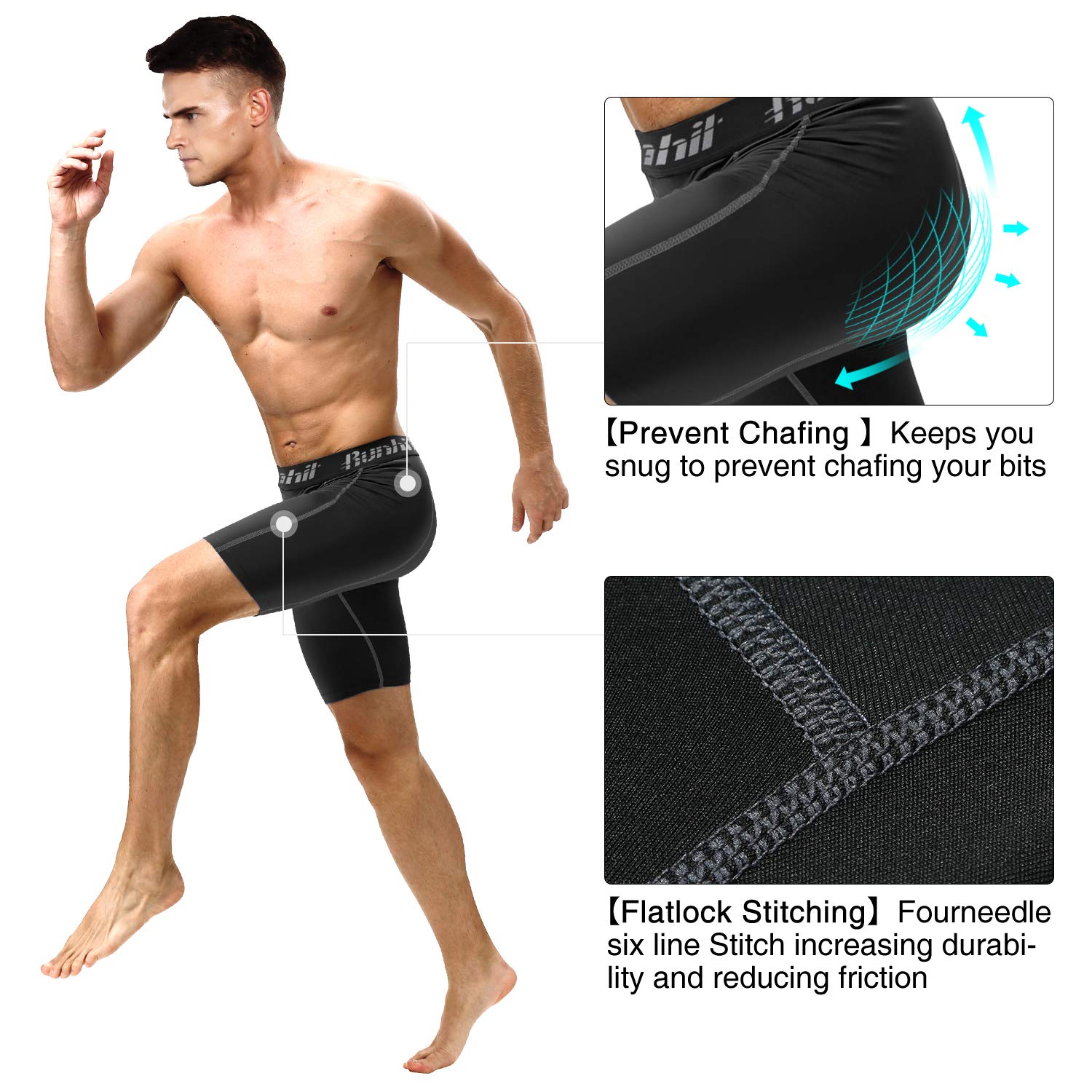 Runhit Men's Compression Shorts(3 Pack), Compression Spandex Yoga Shorts Underwear (black Grey, L)