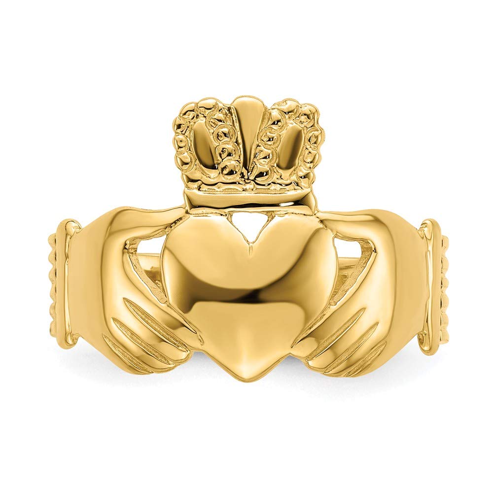 Solid 14k Yellow Gold Irish Claddagh Celtic Ring Band (Size 9)
