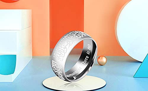 Uloveido 8mm Stainless Steel Band Islamic Muslim Muhammad Shahada Arabic God Mantra Ring In Arabic and English (Platinum Plated, size 9)