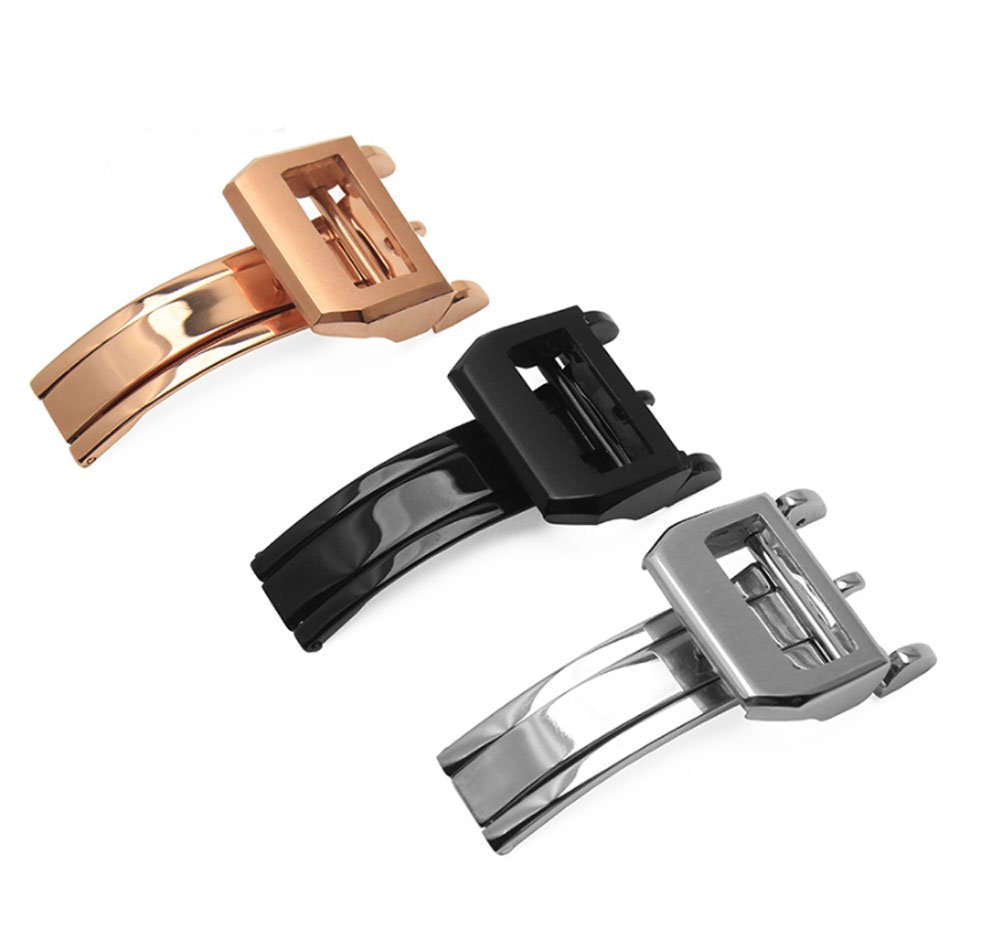 Richie strap] 18mm Quality Swiss 316L Stainless Steel Deployment Buckle Fits for IWC Pilot's Portuguese Clasp (Silver)