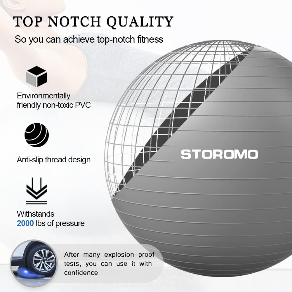 STOROMO Exercise Ball,Yoga Ball(with Exercise Tutorial),Extra Thick Non-Slip,Holds 2500 lbs, Workout Ball for Pregnancy Birthing and Balance Stability (Silver, 45cm/17.7in)