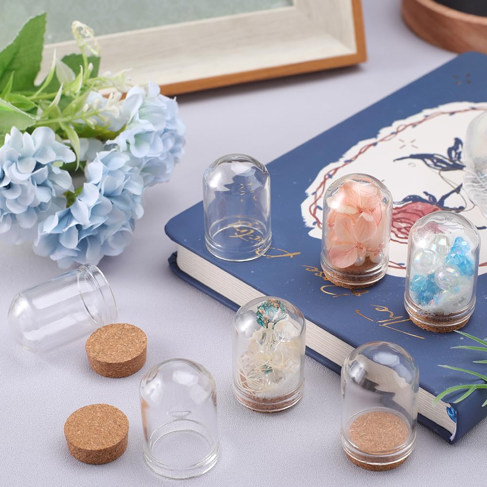 SUNNYCLUE 20Pcs Cloche Bell Jar 8mL Glass Display Dome with Cork Base 1.28 inch Small Clear Bottles Mini Bottles Dome Decorative Jars Display Case for Christmas Home Decor Dried Flowers Party Favor