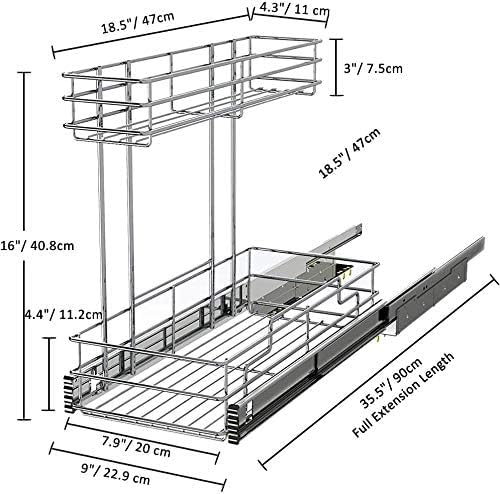 STORKING 2 Tier Under Sink Pull Out Cabinet Organizer Slide Wire Shelf Basket for Kitchen Base Cabinets 9" W 17" D 16" H (17D,2pcs)