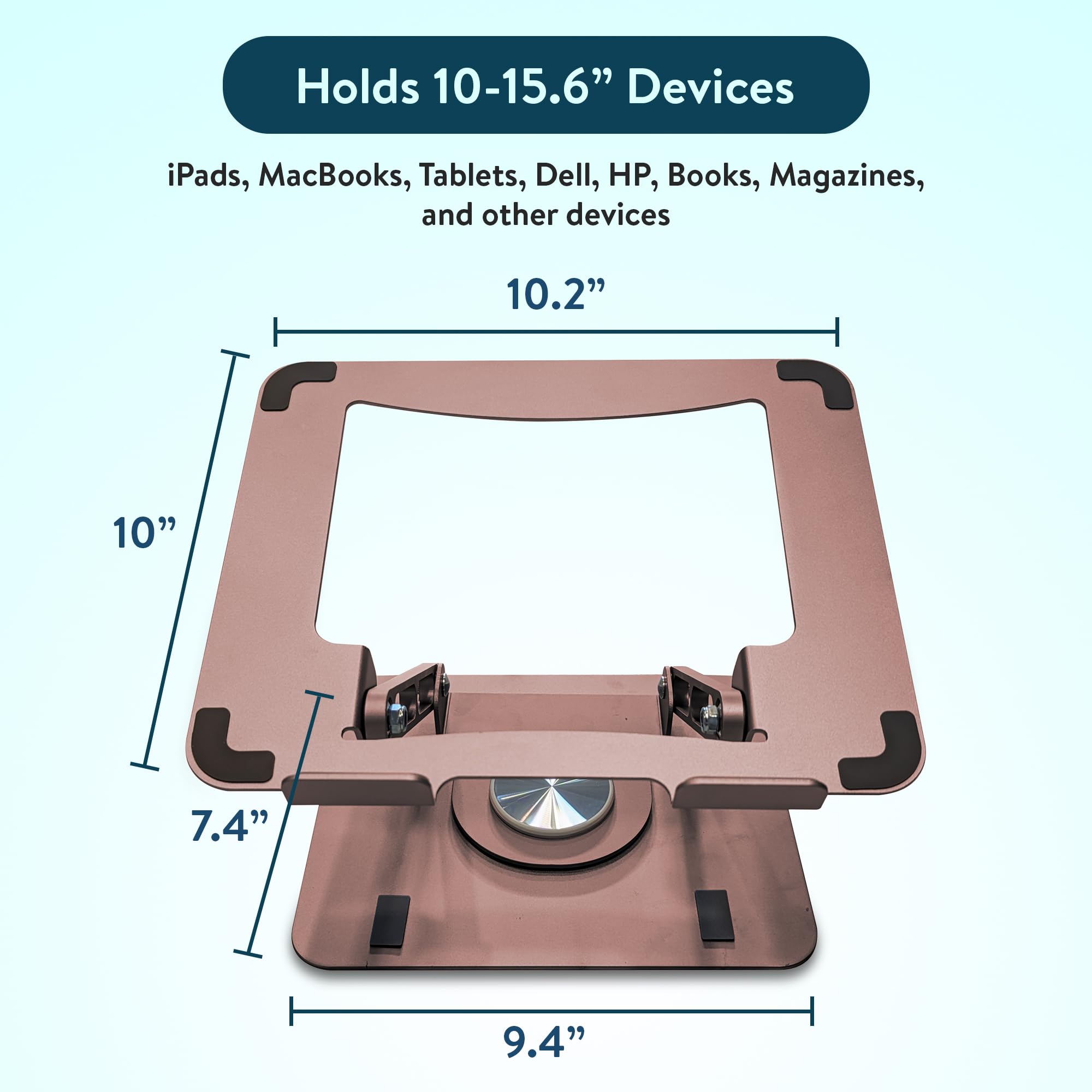 Swivel Laptop Stand for Desk, Adjustable Laptop Stand for Desk w/ 360° Rotation, Raise Tilt Cools Laptop with This Ergonomic Laptop Stand Riser, Collapsible iPad Computer Laptop Stand (Rose Gold)