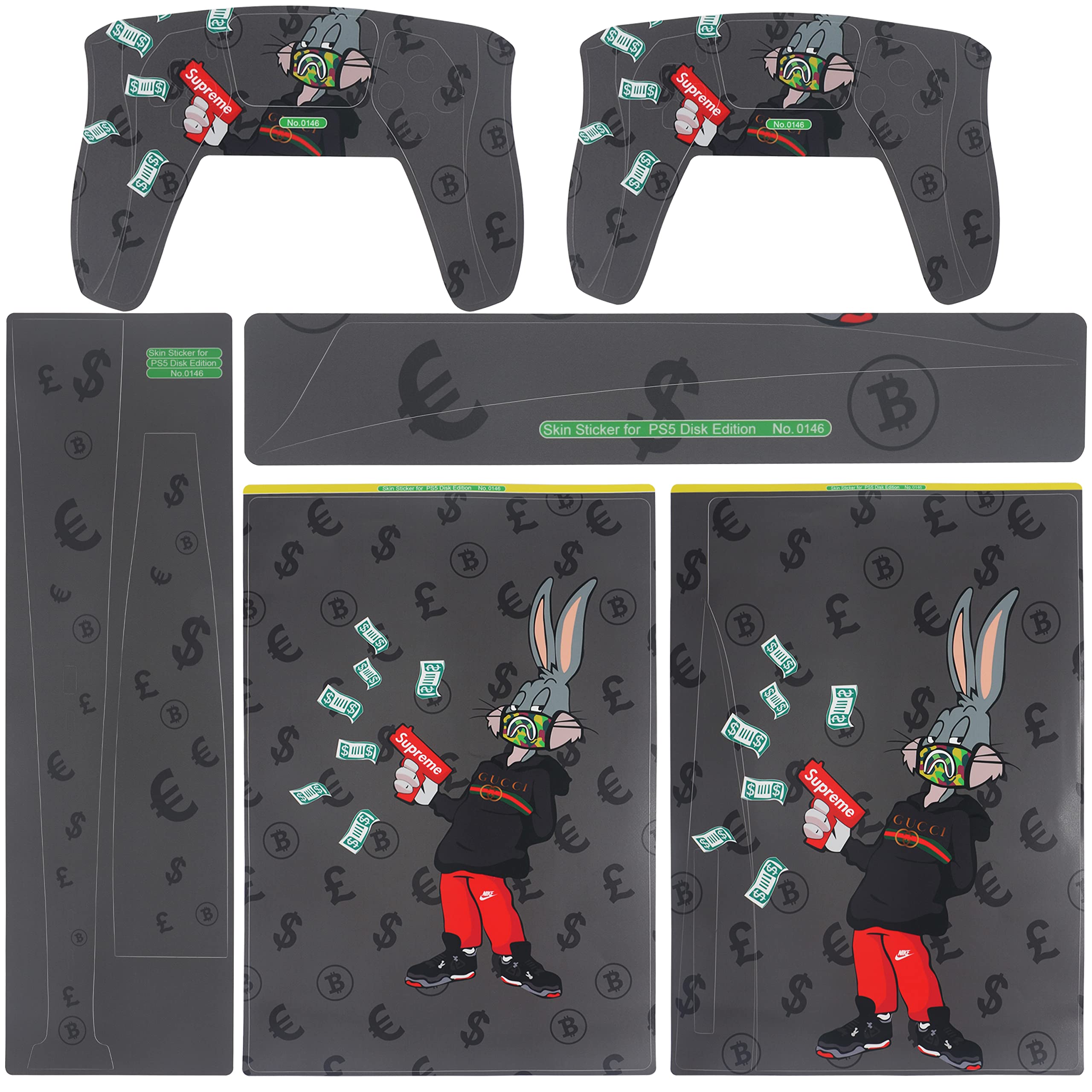 The Console Wrap PS5 Console Skin and PS5 Controller Skins Set, Playstation 5 Skin Wrap Decal Sticker PS5 Disk Edition, Money Bunny Decal Kit