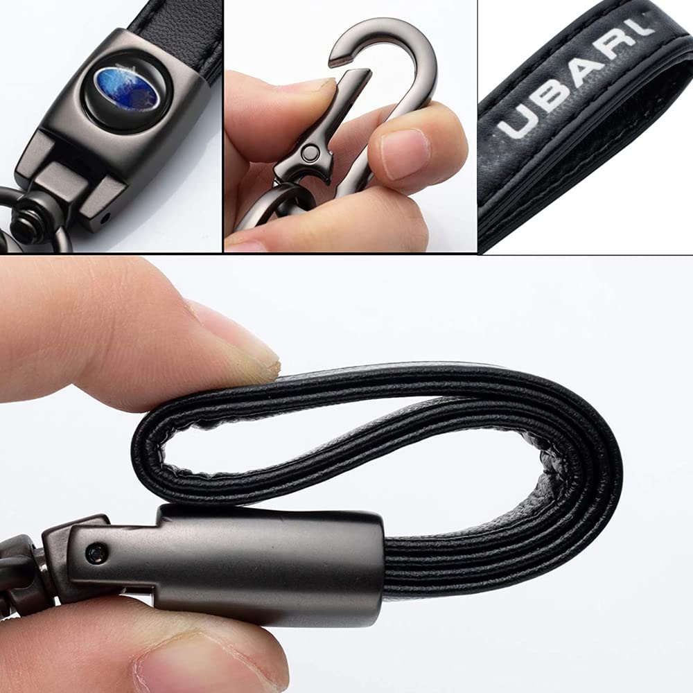 XinHongTu for Subaru Car Keychain,Genuine Leather Car Keyring with, Keychains for Subaru Key Ring Lanyard Accessories Black Key Chain Keyring