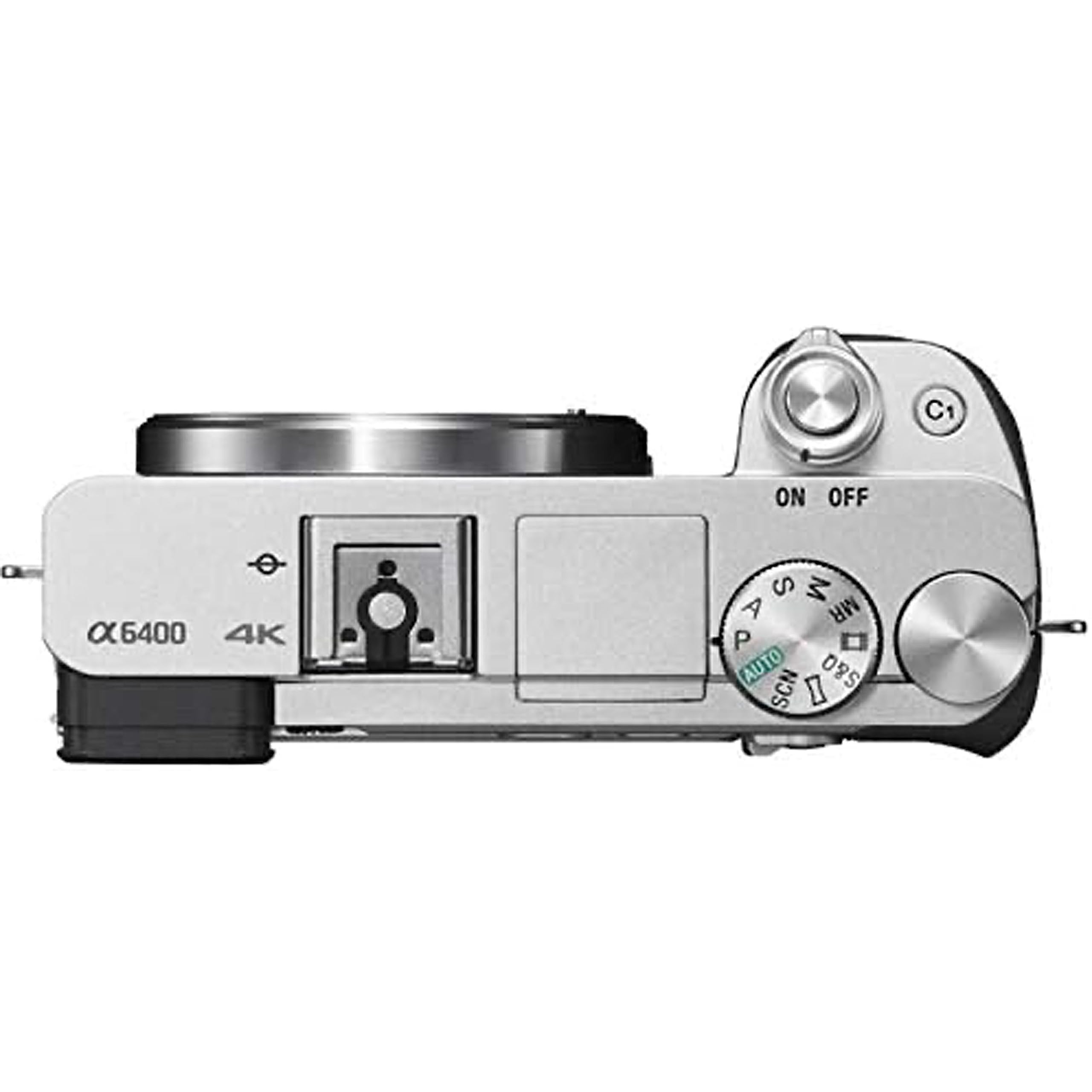 Sony a6400 Mirrorless Camera (Silver) + Sony E PZ 16-50mm f/3.5-5.6 OSS Lens + Sony E 55-210mm f/4.5-6.3 OSS Lens + 2X 64GB Memory + Case + Tripod & More (20pc Bundle)