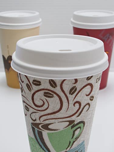 White Dome Lid for 10-24 Oz PAPER HOT CUPS, and 12-16 oz. PERFECTOUCH CUPS - Disposable Coffee Cup lid, Plastic Travel Dome Lids [100 pc,